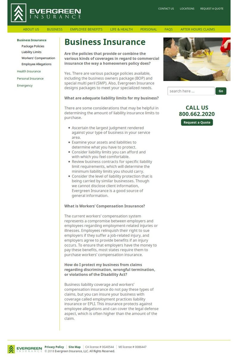 Evergreen Insurance Website - Kirk Peters Website Programming in Pittsburgh