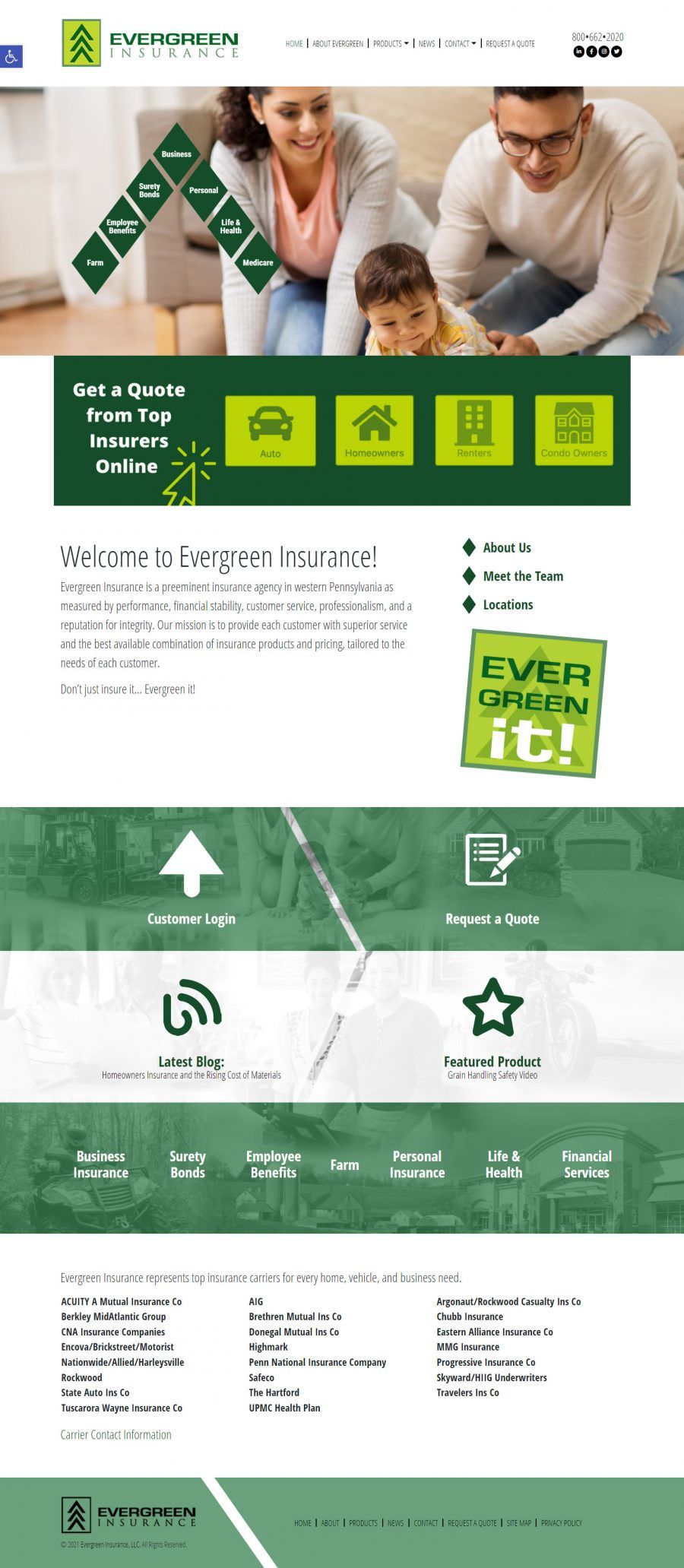 Evergreen Insurance Website - Kirk Peters Website Programming in Pittsburgh