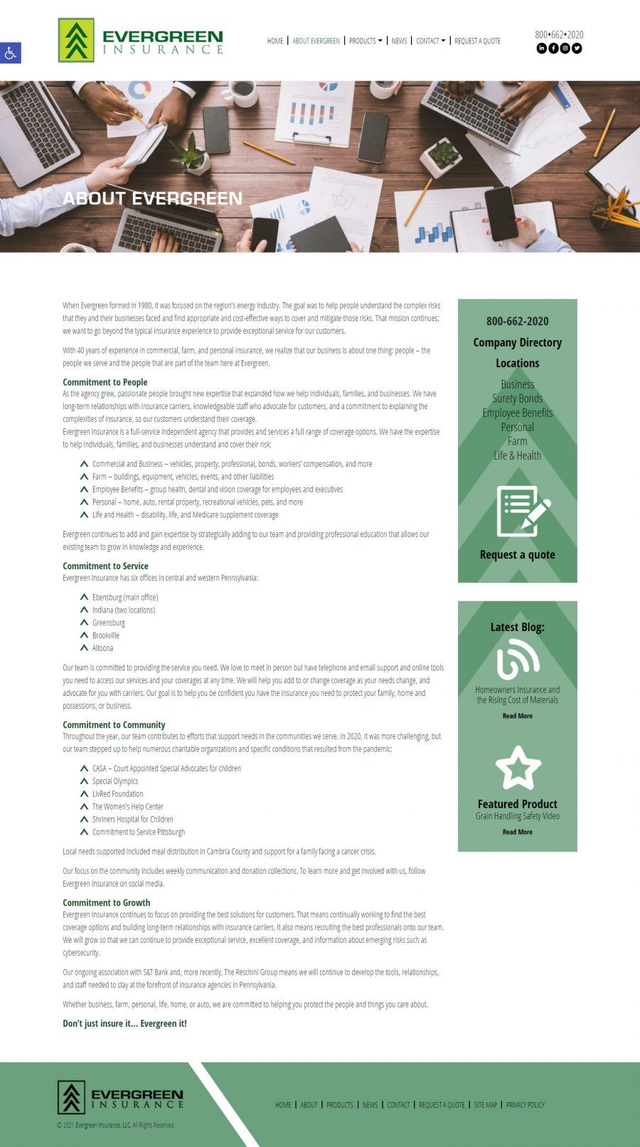 Evergreen Insurance Website - Kirk Peters Website Programming in Pittsburgh
